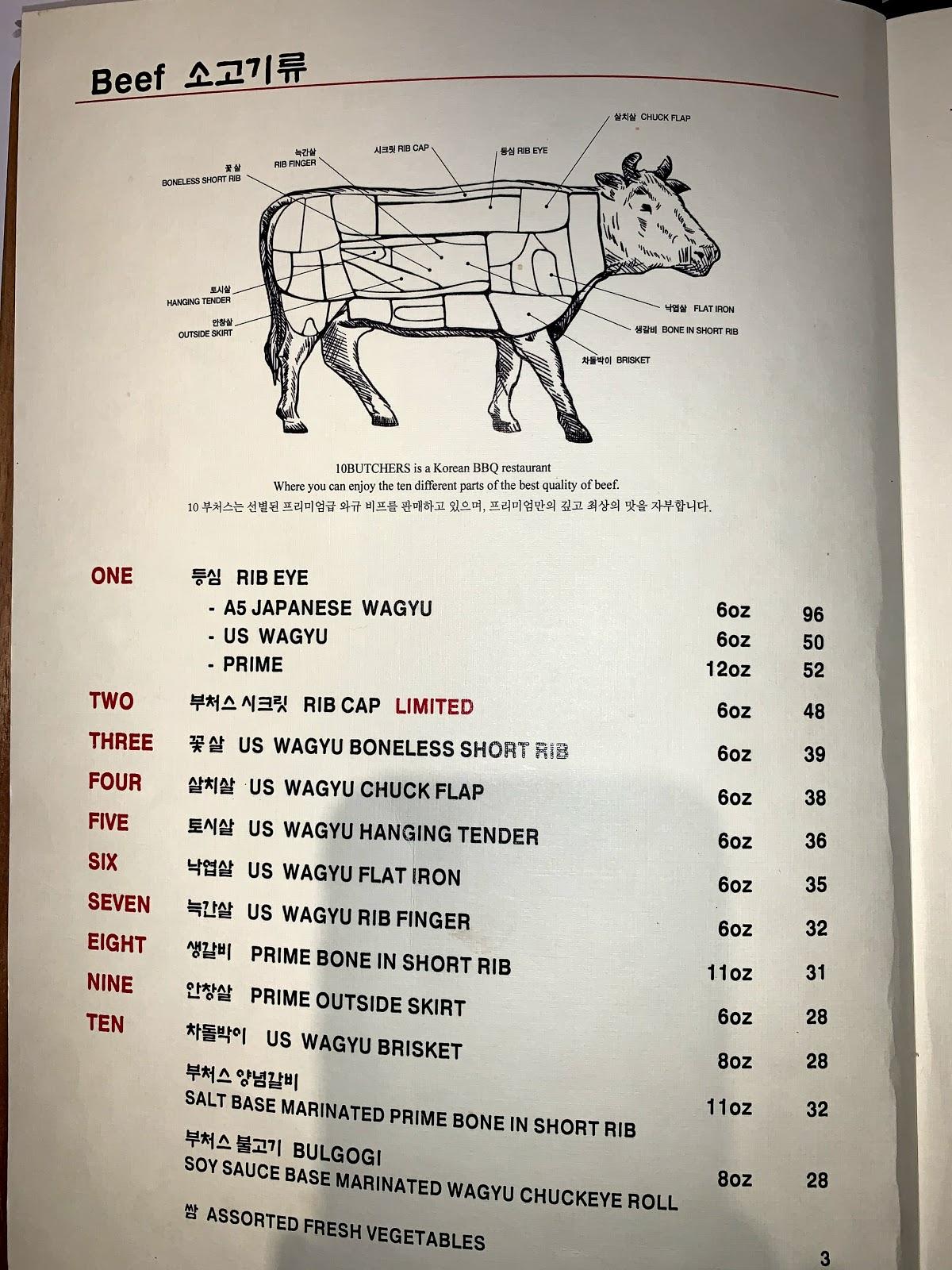 Menu at 10 Butchers Korean BBQ, Sunnyvale