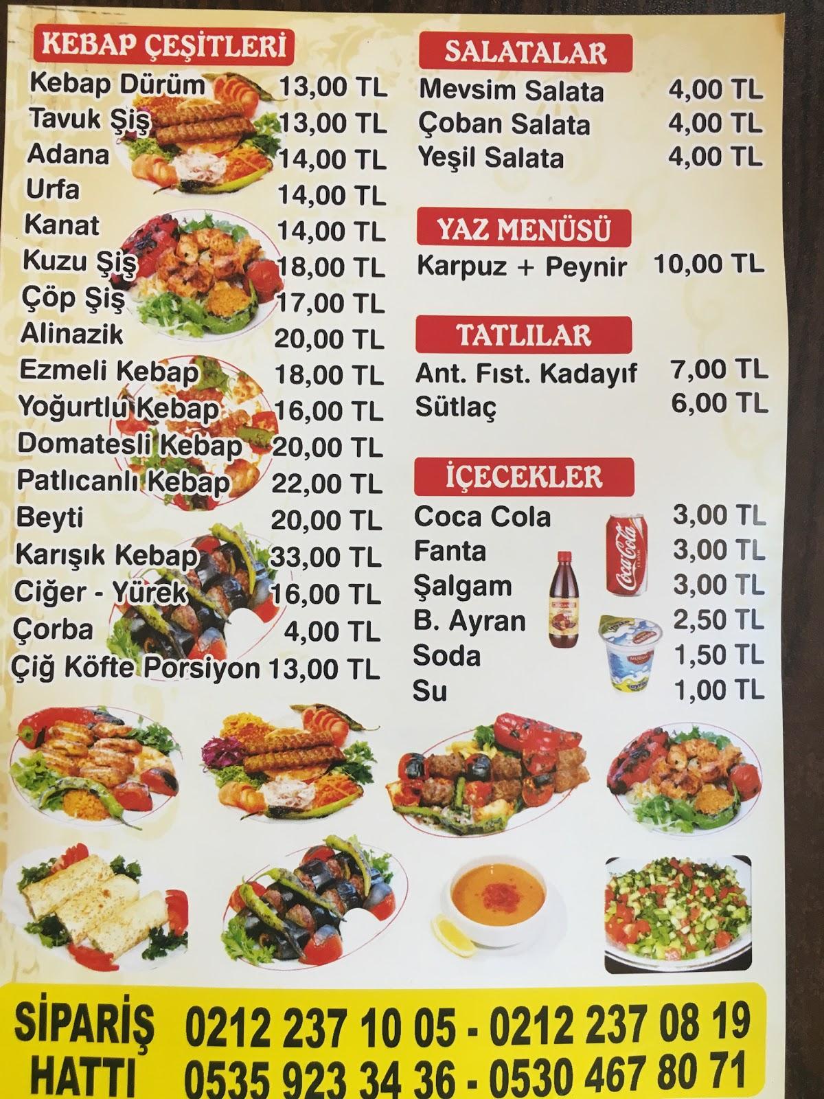 Menu at Dede Usta Mangalbaşı, Istanbul