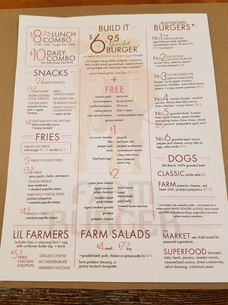 Menu at Farm Burger Huntsville restaurant, Huntsville, 930 Bob Wallace ...