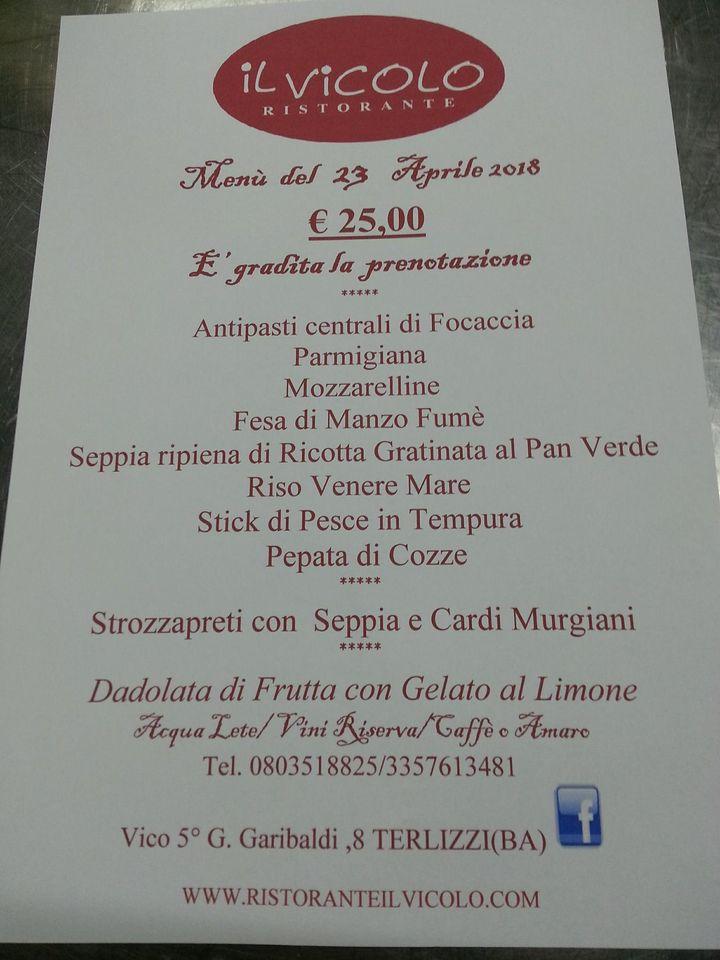 Menu da Il Vicolo ristorante, Terlizzi