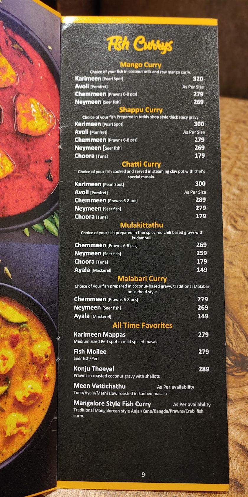 Menu at Kadavu Shappu Curry's, Bengaluru
