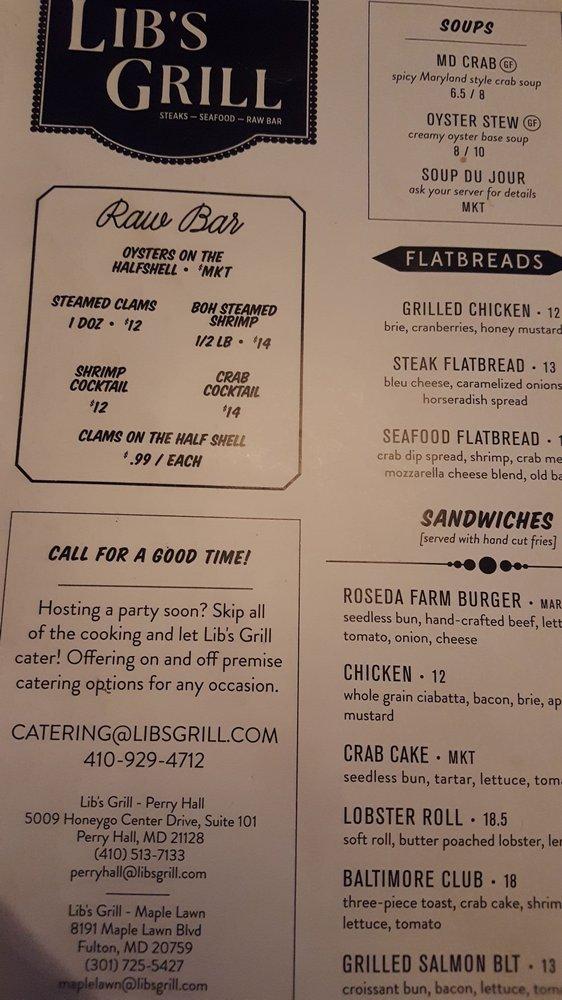 Menu at Lib's Grill Perry Hall pub & bar, Perry Hall