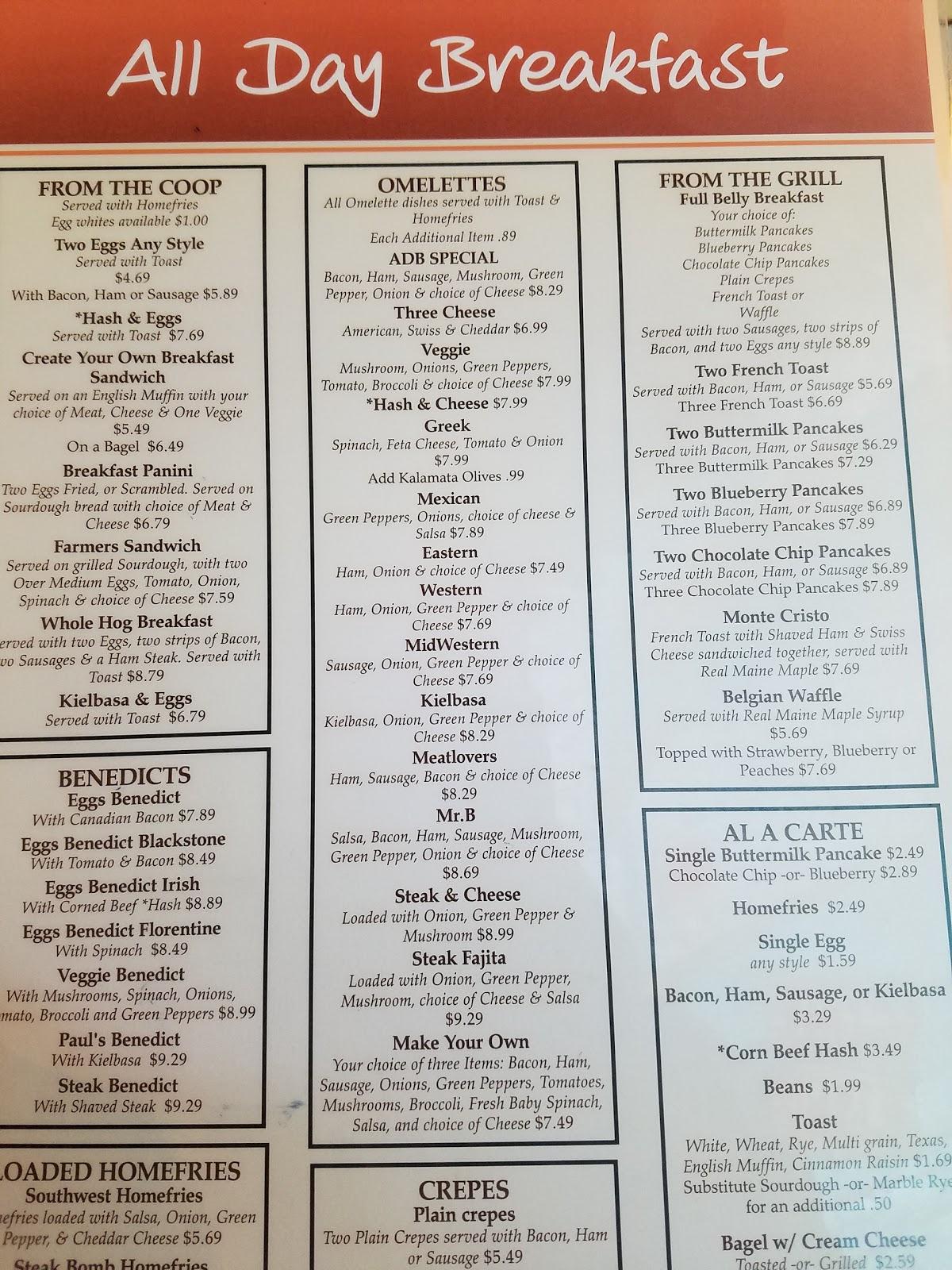 Menu at Mike's All Day Breakfast restaurant, Kennebunk, 55 Western Ave