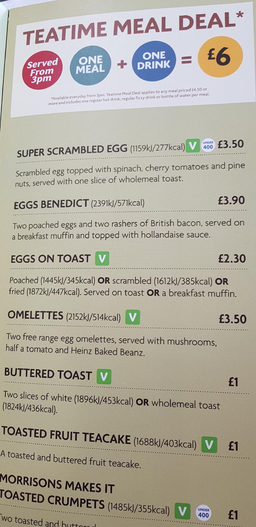 Menu at Morrisons Cafe, Llanbadarn Fawr, Parcydolau