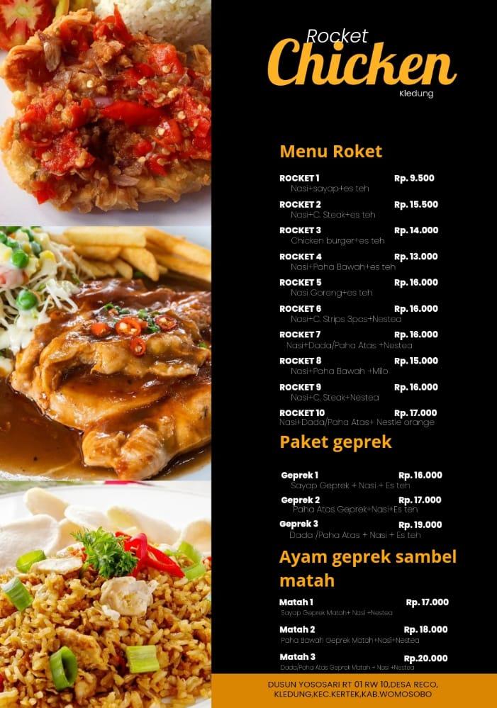 Menu at ROCKET CHICKEN KLEDUNG restaurant, Tlahap