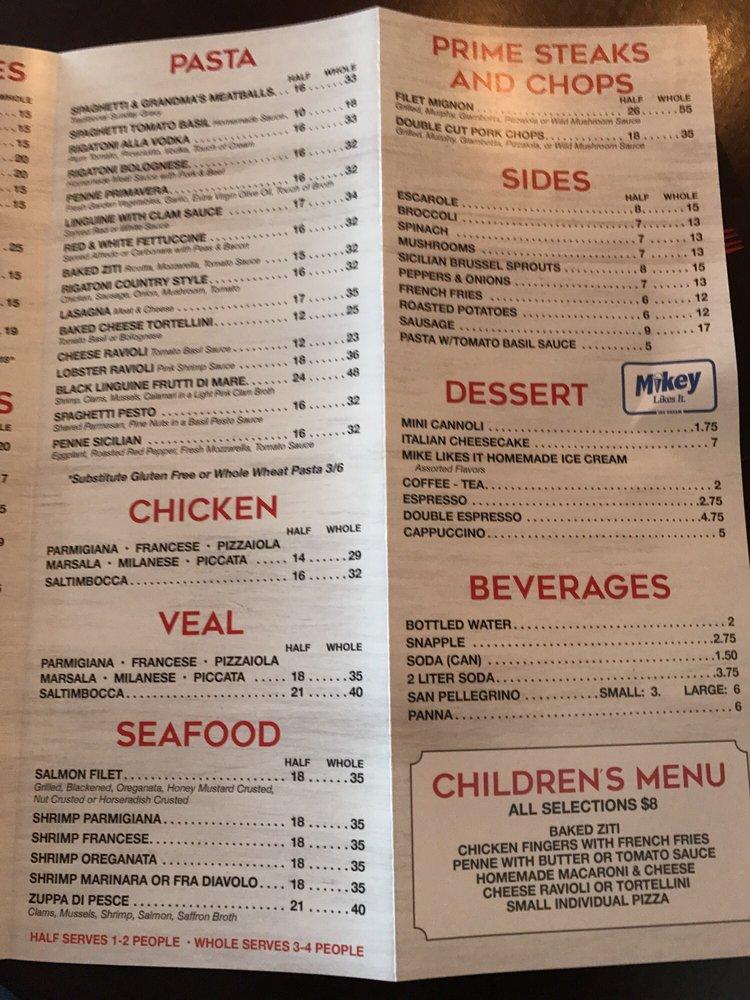 Menu at Red, White and Pasta desserts, Englewood