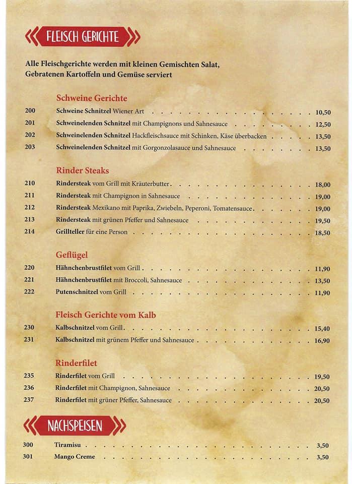 Speisekarte von Restaurant Triveni Terrace, Egling an der Paar