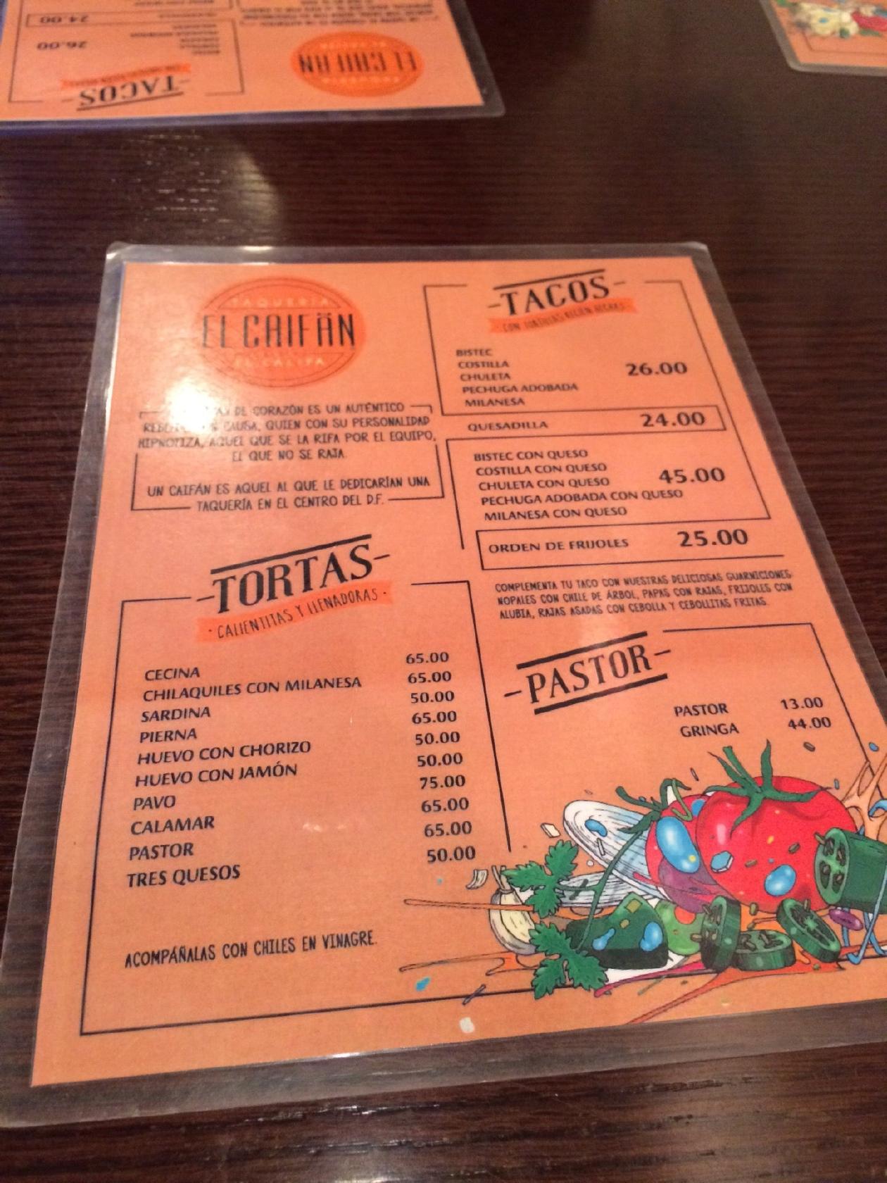 Carta del restaurante Taquería El Caifán (Sucursal Alameda), Ciudad ...