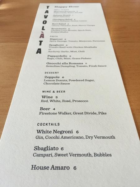 Menu at Tavolàta Capitol Hill restaurant, Seattle, 501 E Pike St