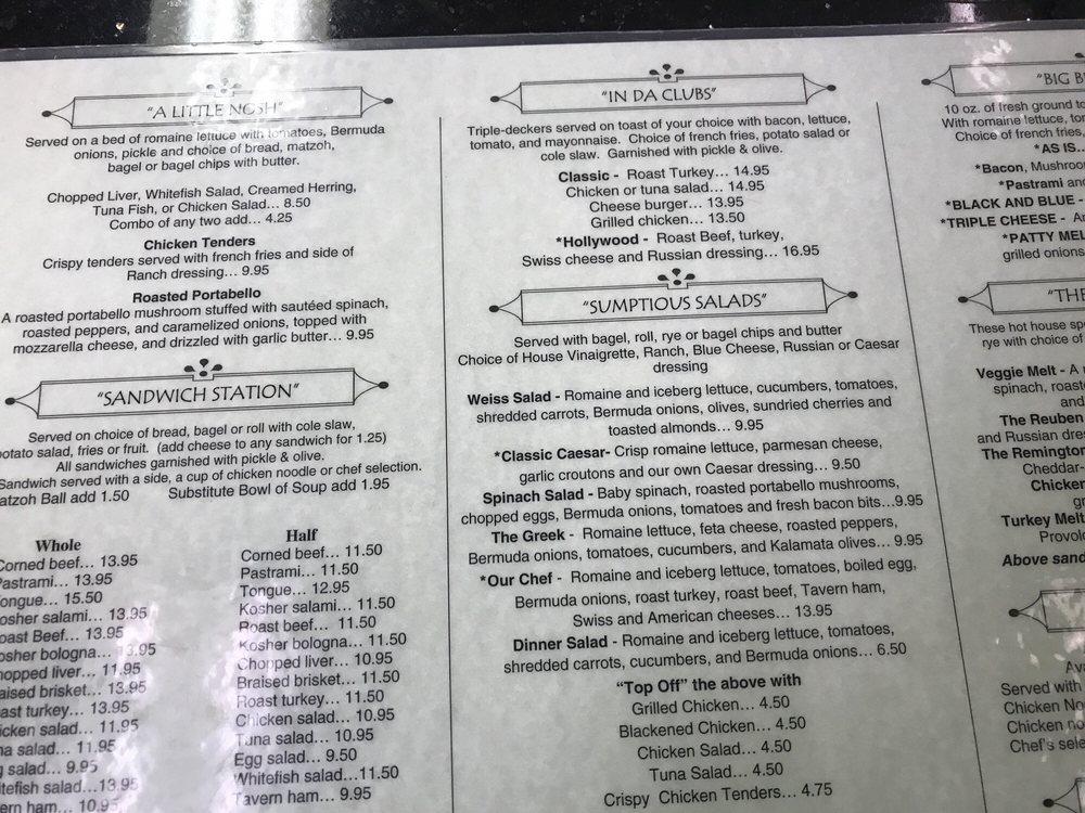 Menu at Weiss Deli restaurant, Henderson