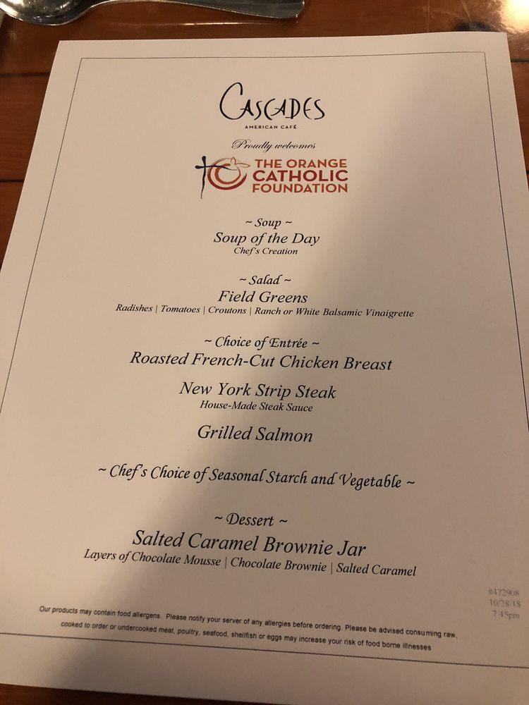 Menu at Cascades American Cafe, Nashville