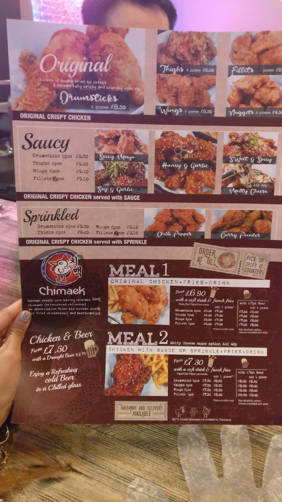 Menu at Chimaek restaurant, Manchester