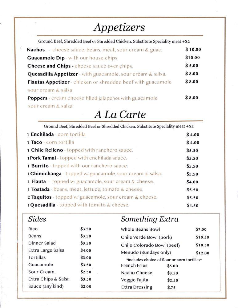 Menu at El Azteca restaurant, Ukiah, S State St