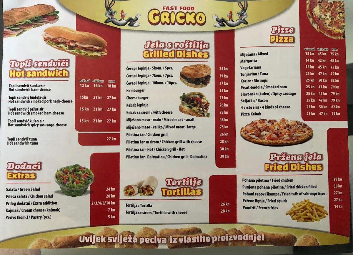 Menu at Fast food Gricko, Trogir