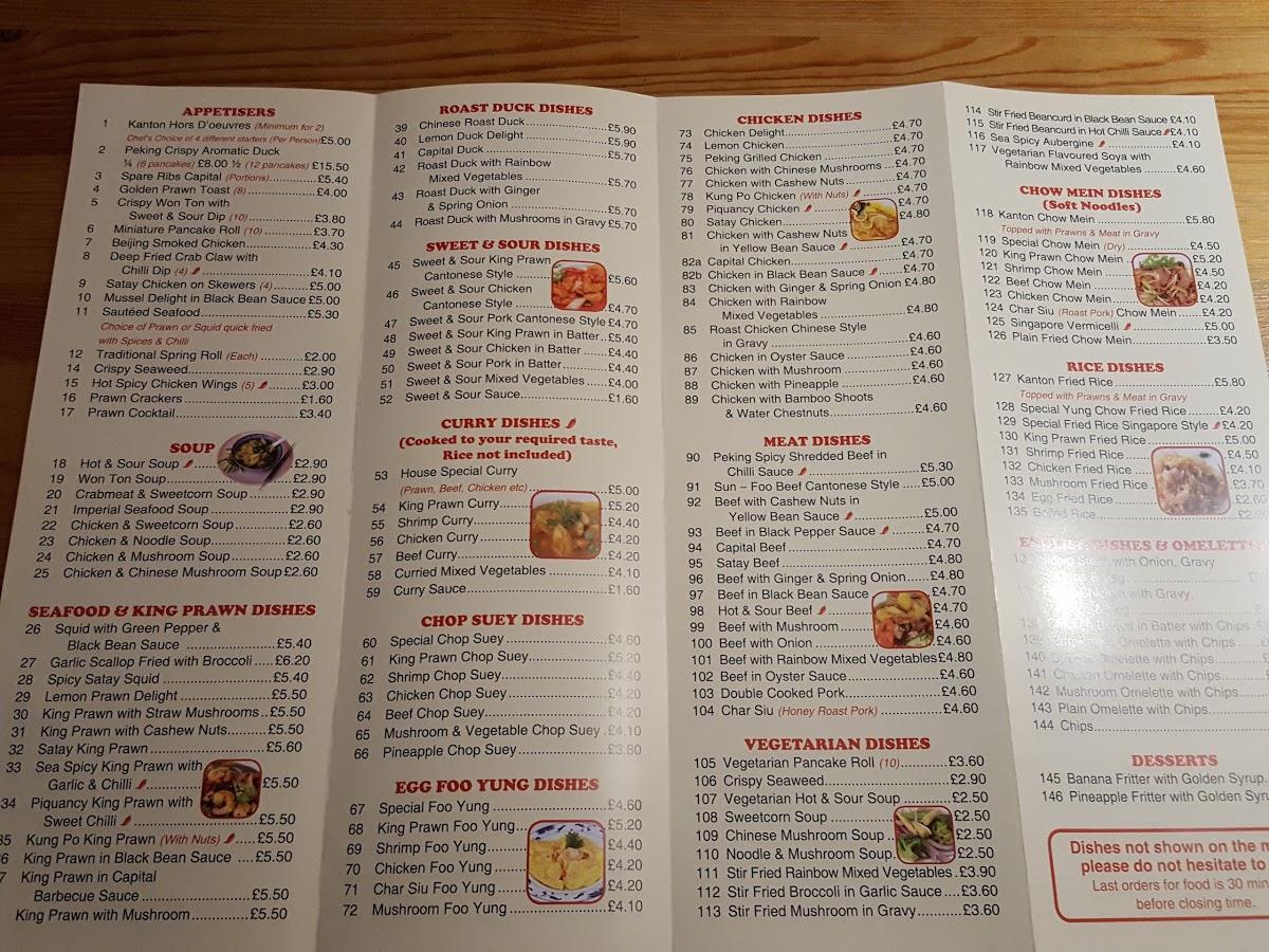 Menu at Kanton fast food, Cromer