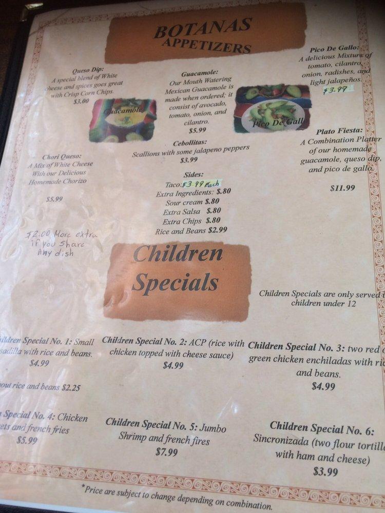 Menu at La Fortuna restaurant, North Wilkesboro