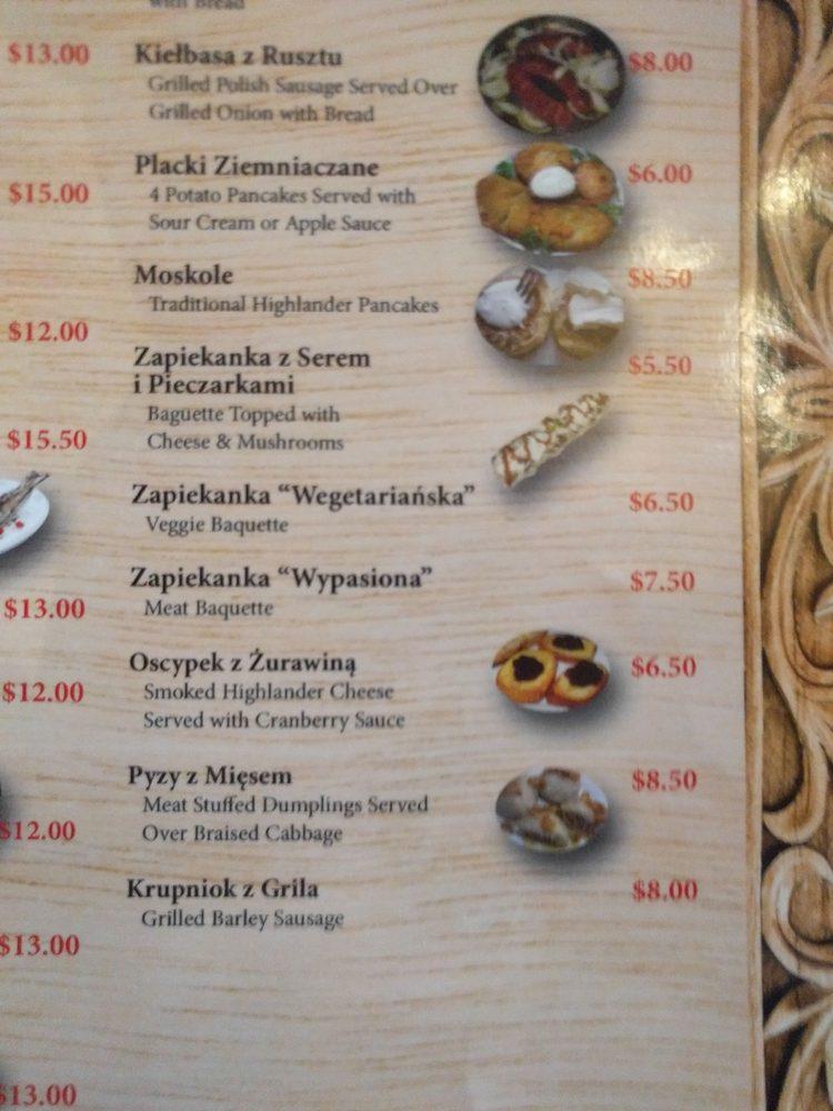 Menu at Bacowka Restaurant, Schaumburg