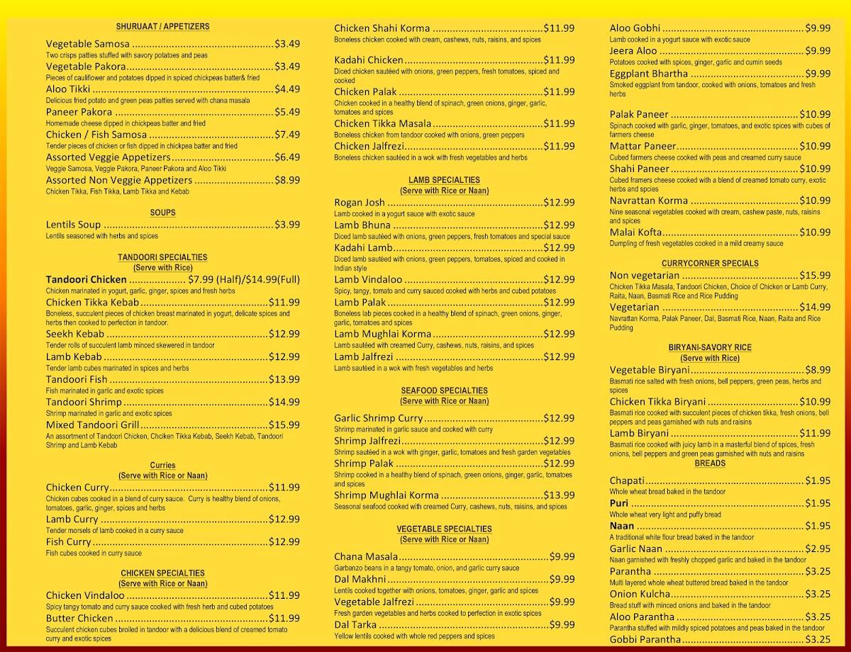 Menu at Curry Corner restaurant, Lacey, Martin Way E Ste 2