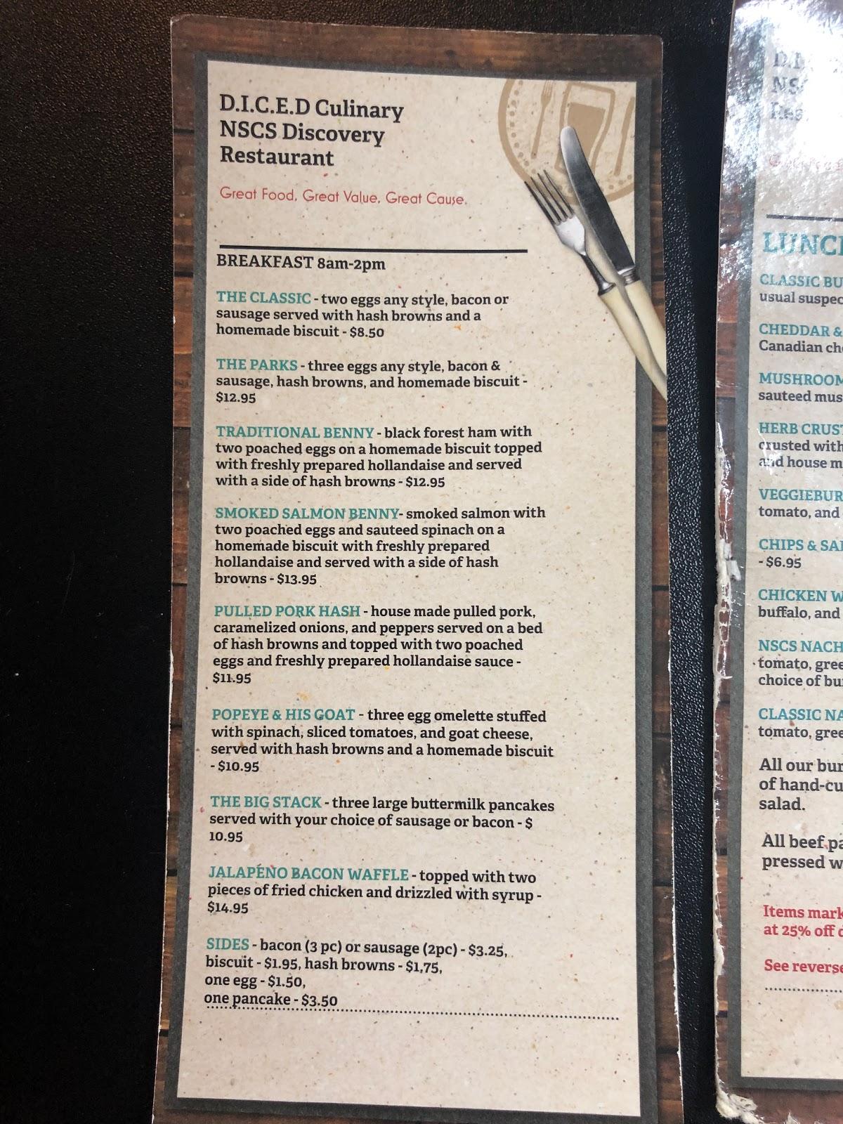 Menu at DICED Discovery Cafe, Vancouver