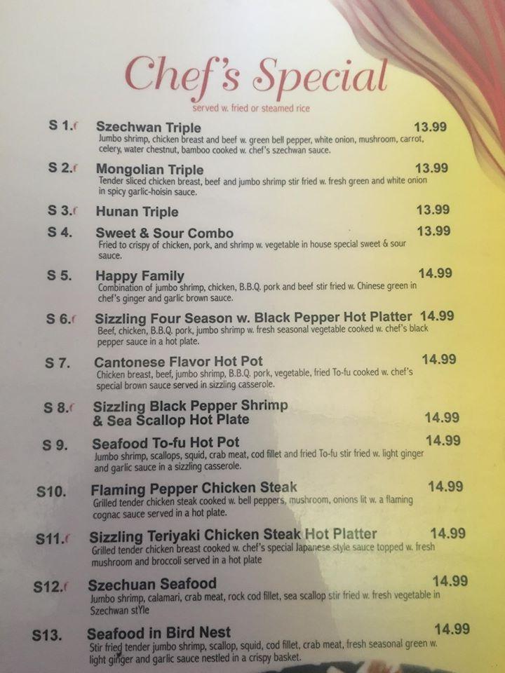 Menu at Dragon Village restaurant, Colville