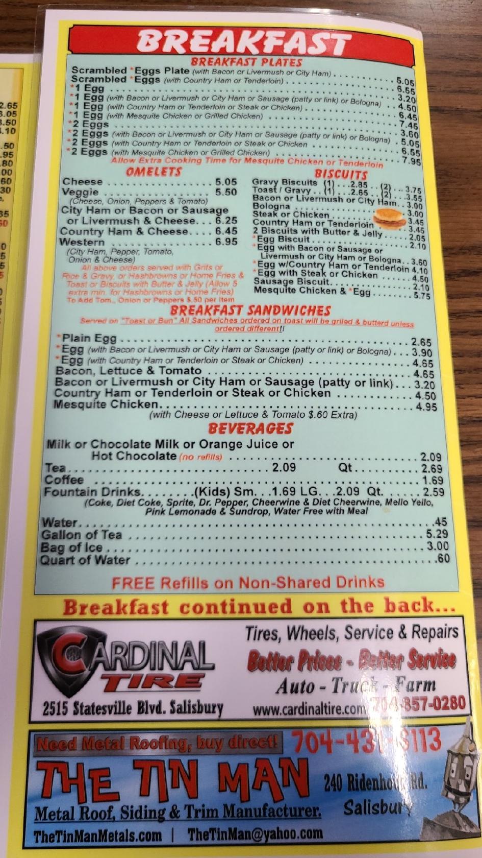 Menu at Hendrix Bar-B-Que, Salisbury, Statesville Blvd