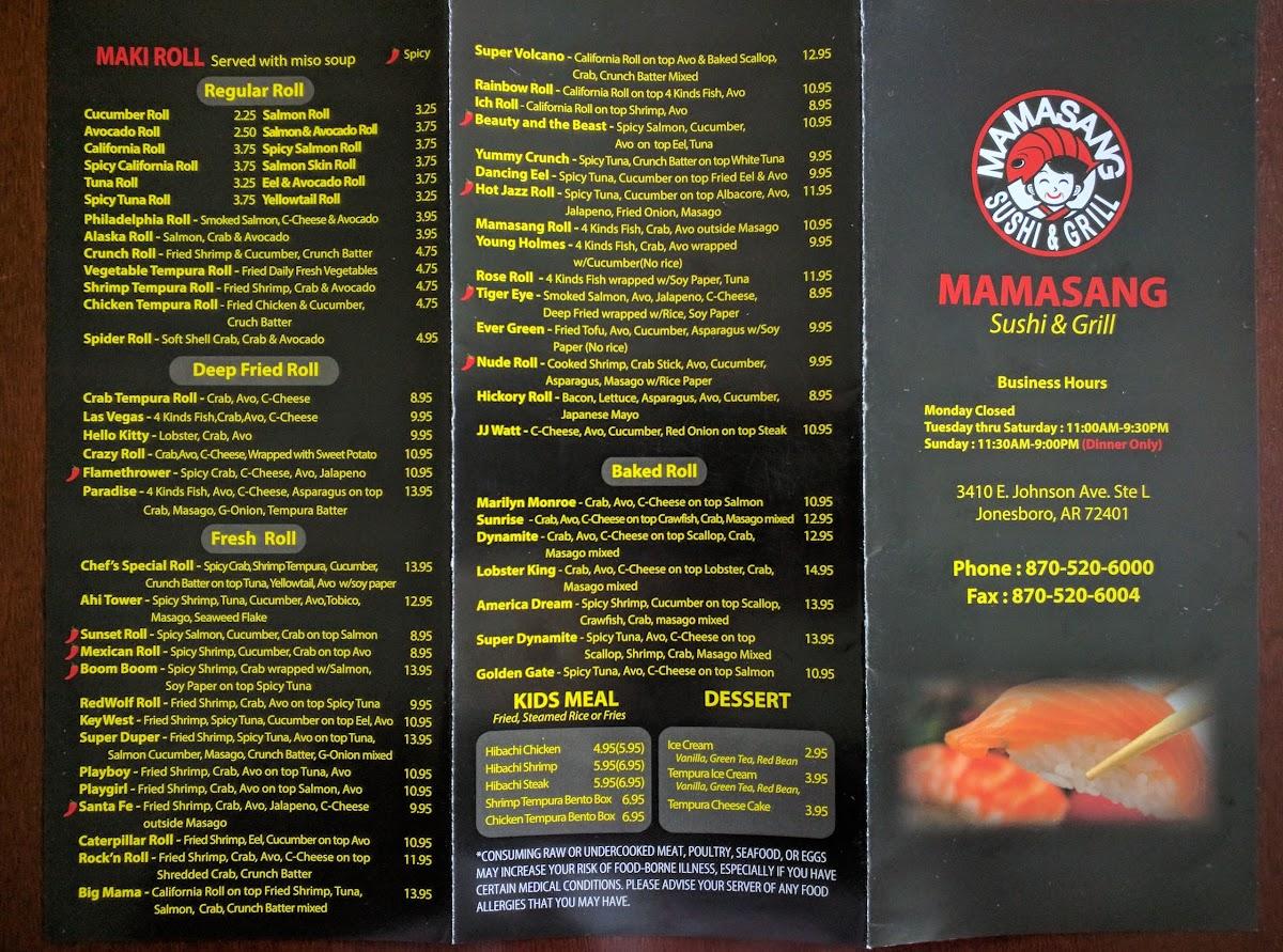 Menu at Mamasang Sushi & Grill restaurant, Jonesboro