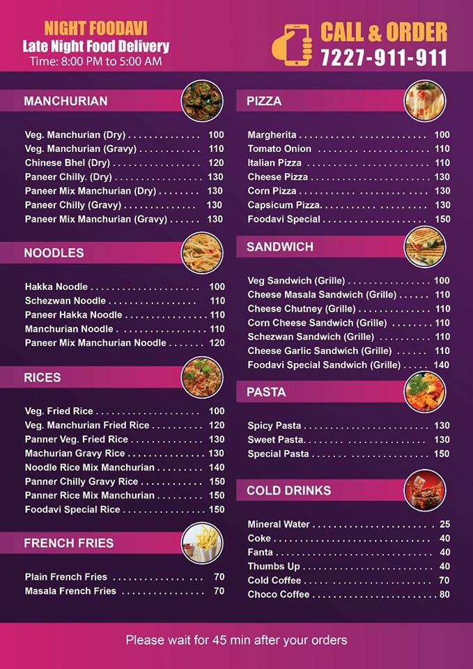 Menu at Night Foodavi, Ahmedabad, naranpura