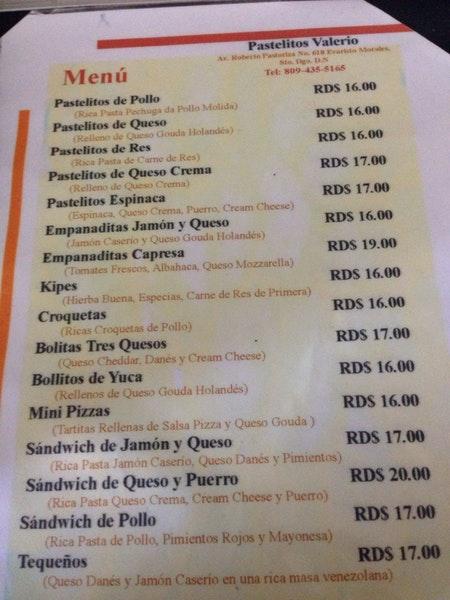 Carta del restaurante Pastelitos Valerio, Santo Domingo, C. Luis F ...