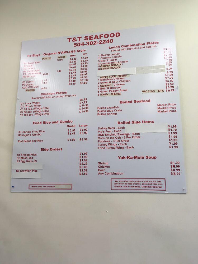 Carta del restaurante T&T Seafood & Po-Boys, Nueva Orleans