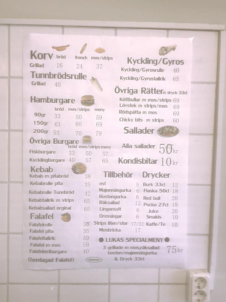 Menu at Lukas Grillbar, Södertälje