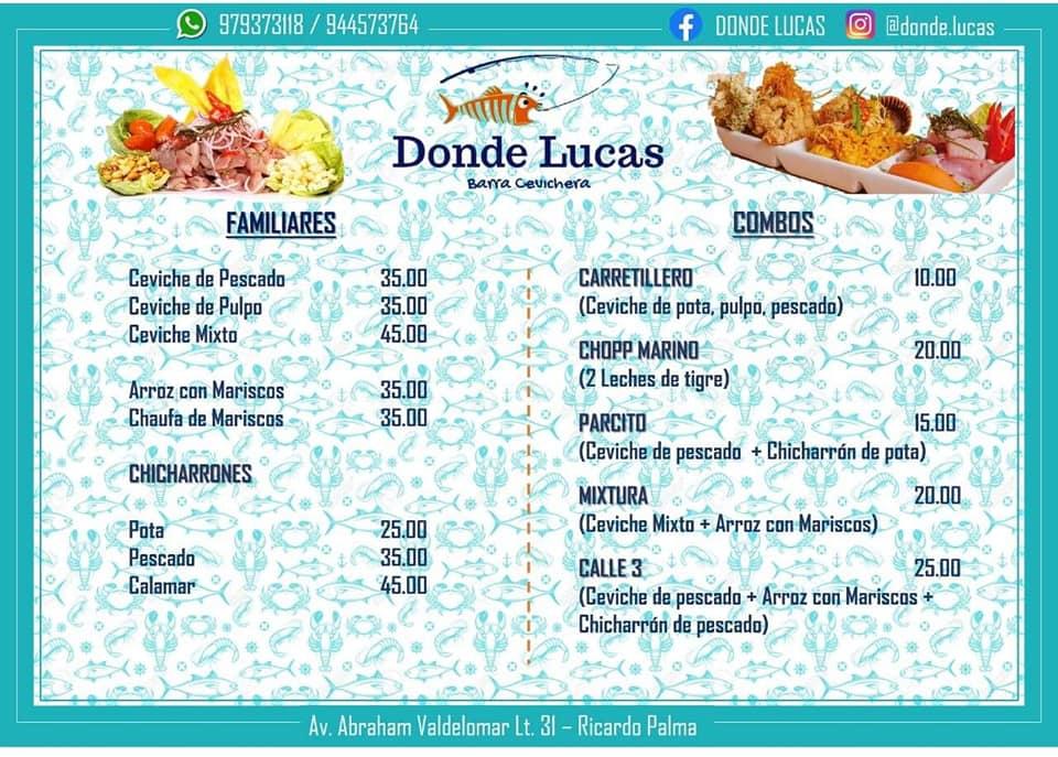 Menu at DONDE LUCAS restaurant, Peru