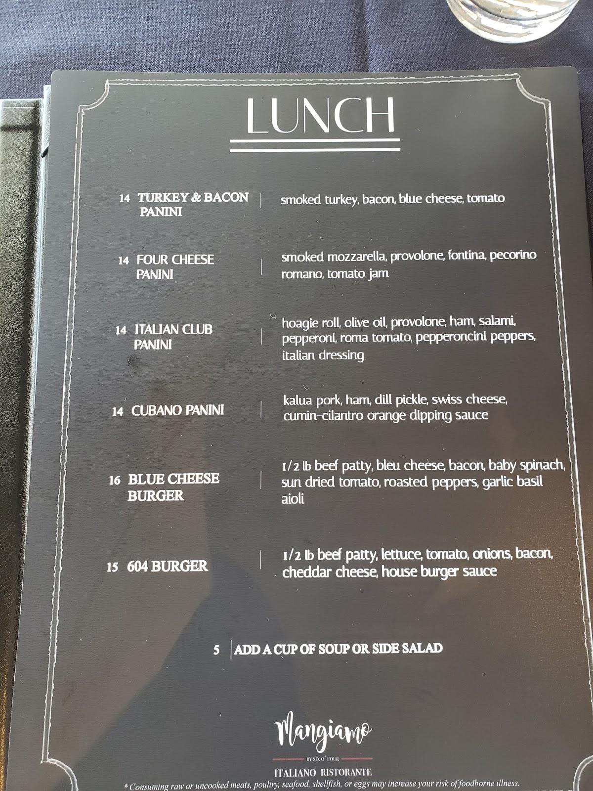 Menu at Mangiamo by 604 pub & bar, Honolulu