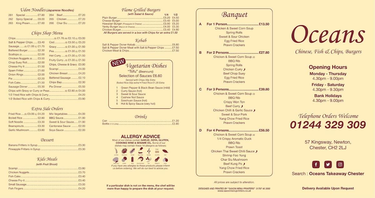 Menu at Oceans Takeaway Chester fast food, Chester