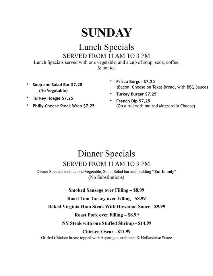 Menu at Sunset Family Restaurant, Birdsboro