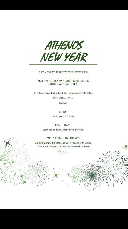 Menu at Athenos Greek & Lebanese Cafe, Houma