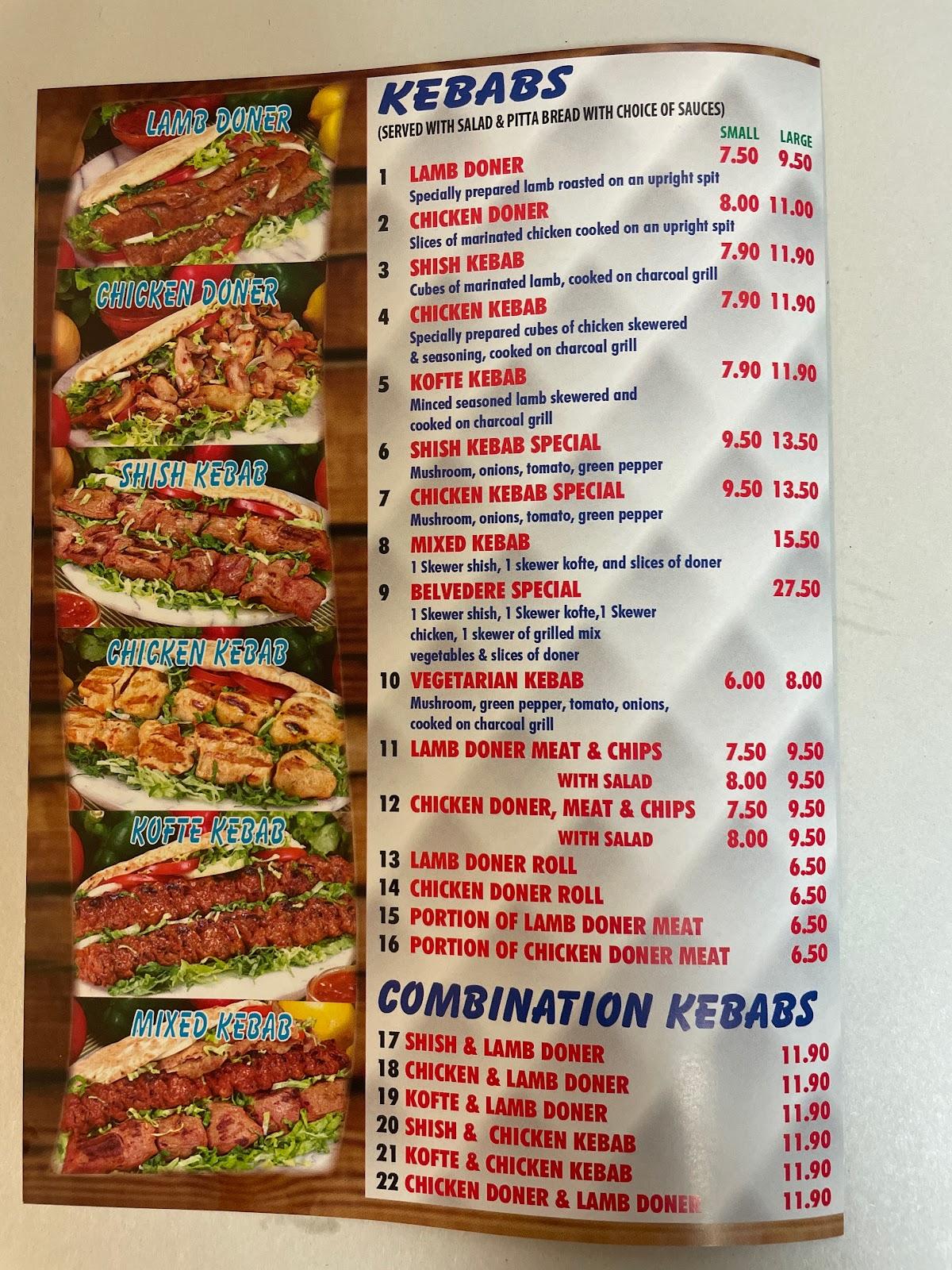 Menu at Belvedere Kebab restaurant, Belvedere