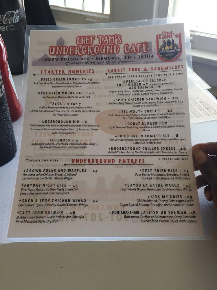 Menu at Chef Tam's Underground Cafe, Memphis, 668 Union Ave