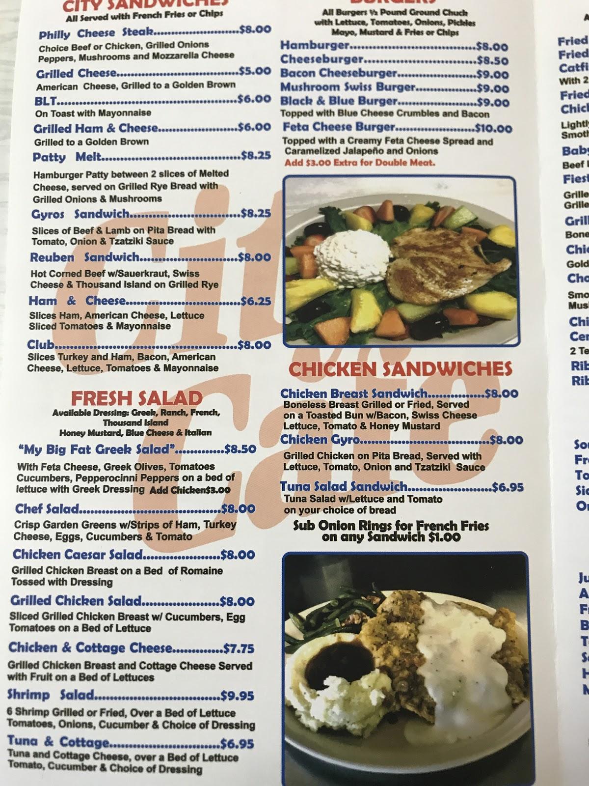 Menu at City Cafe, South Houston, 513 College Ave