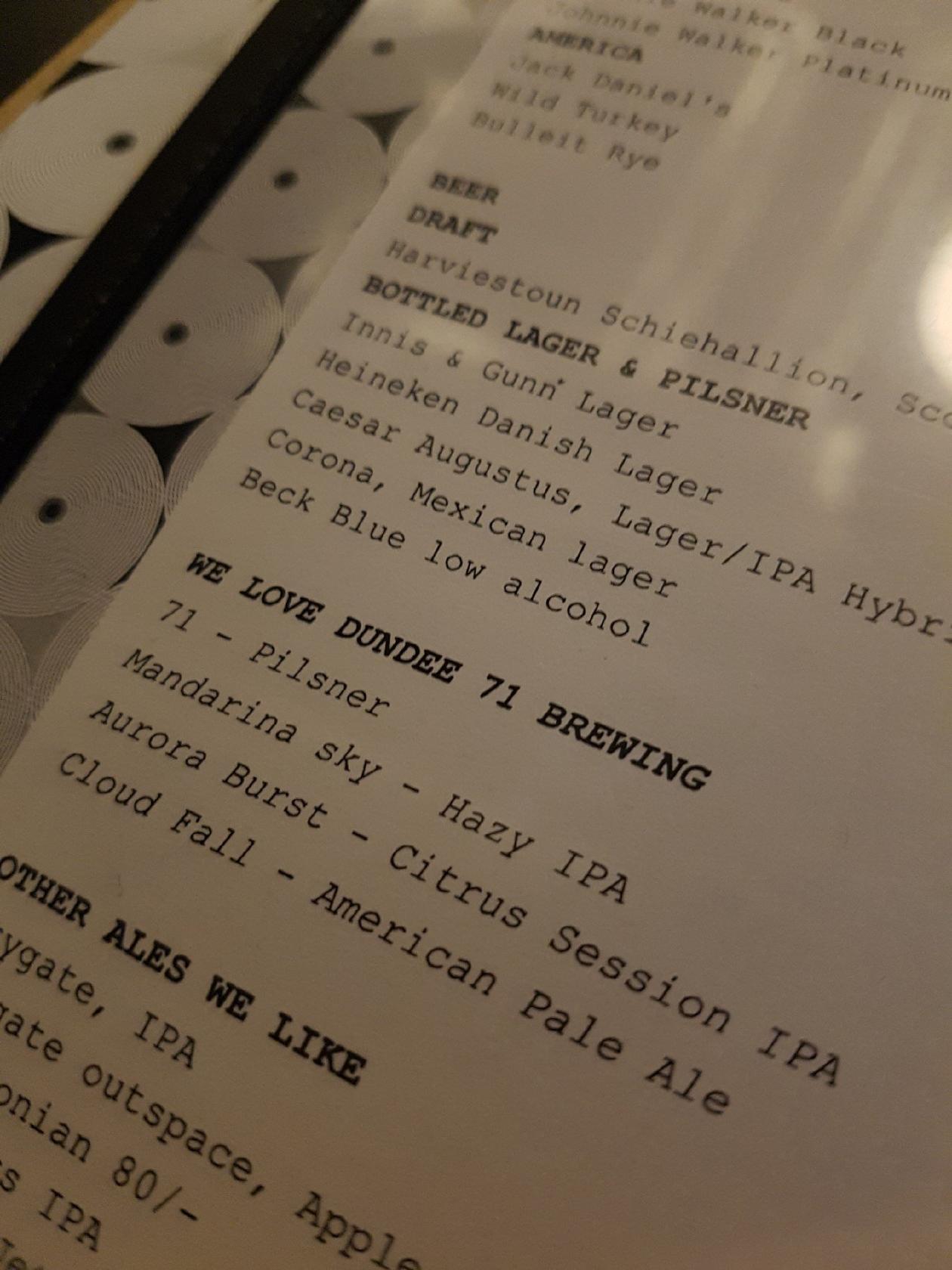 Menu at Daisy Tasker restaurant, Dundee