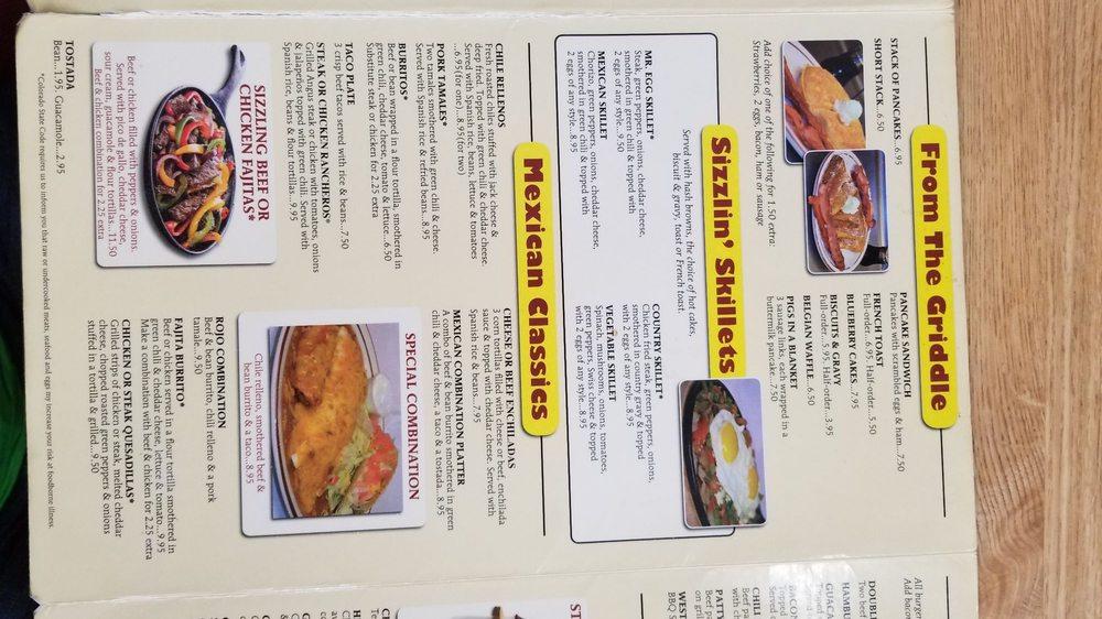 Menu at Mr. Egg restaurant, Denver
