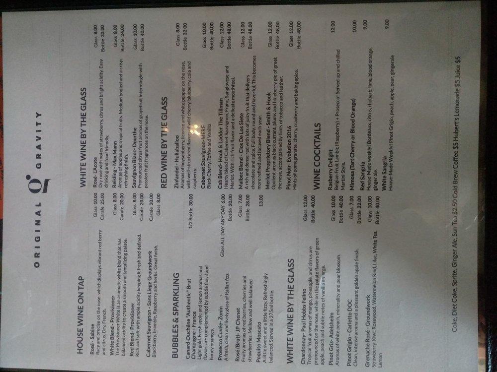 Menu at Original Gravity pub & bar, Phoenix