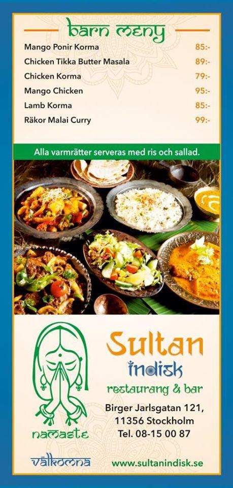 Carta de Sultan Indian - Restaurant & Bar, Estocolmo, Birger Jarlsgatan