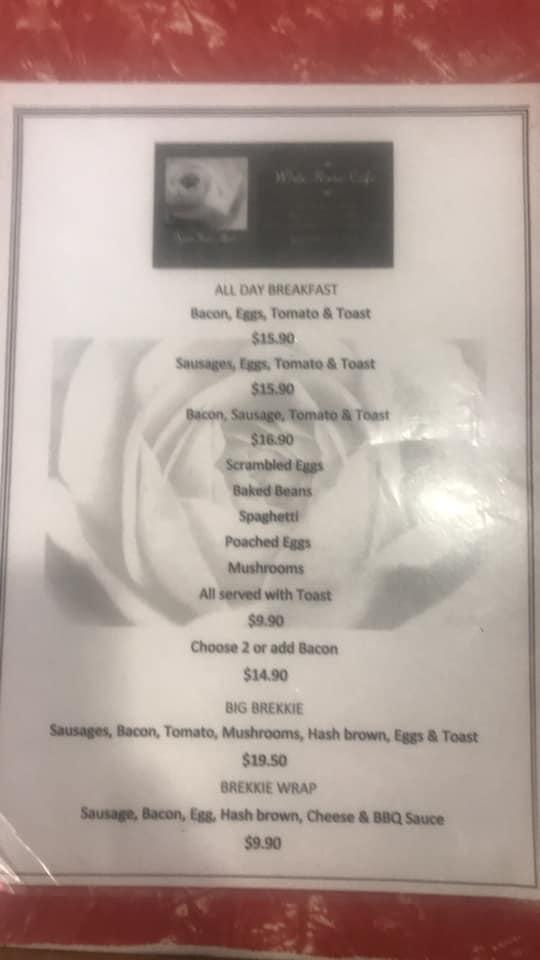 Menu at White Rose Cafe, Temora
