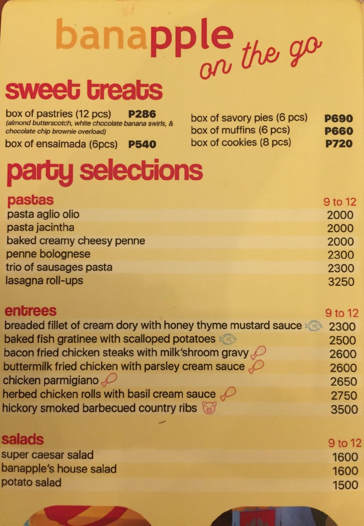 Menu at Banapple Pies and Cheesecake restaurant, Mandaluyong