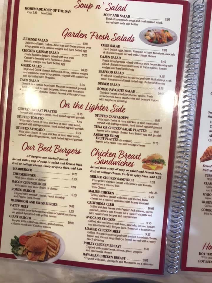 Menu at Cafe Romeo, Romeoville