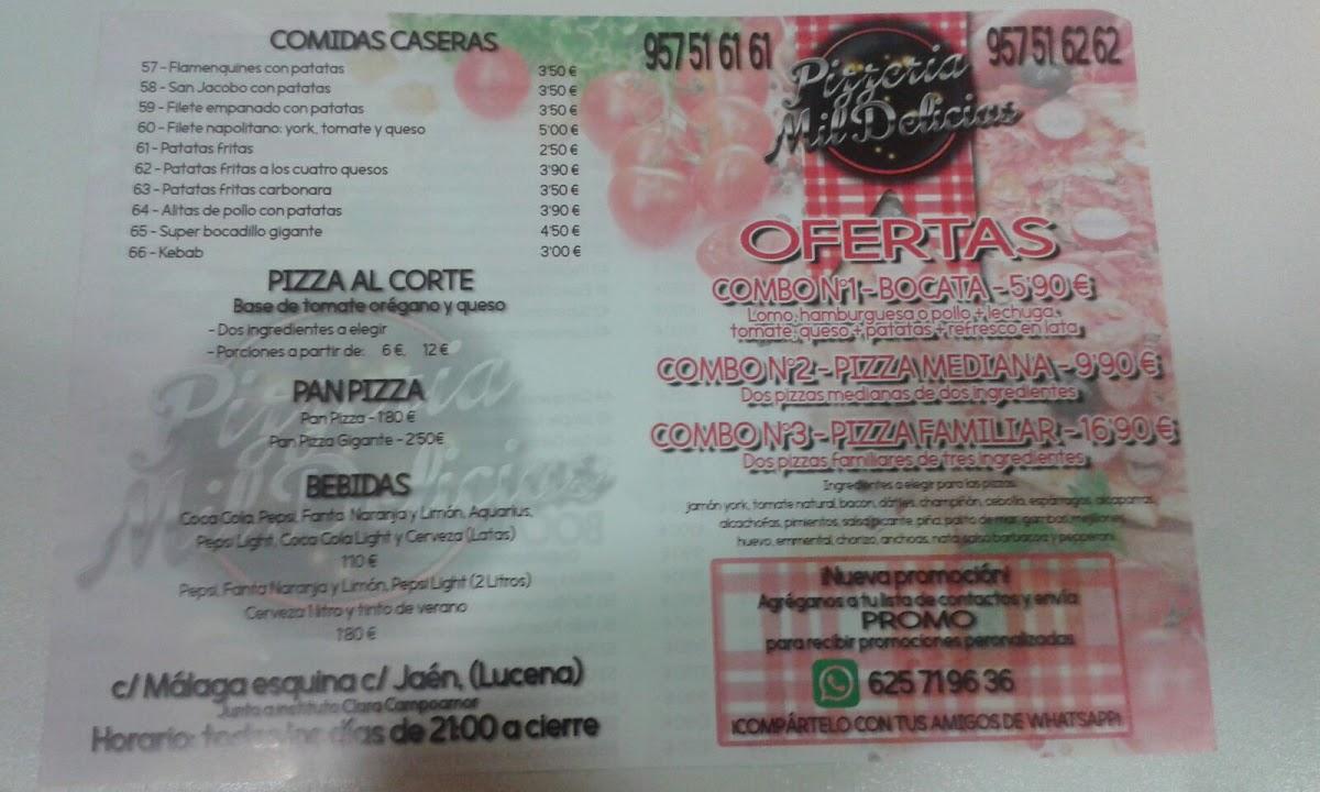 Carta del restaurante Delicias, Lucena, C. Málaga