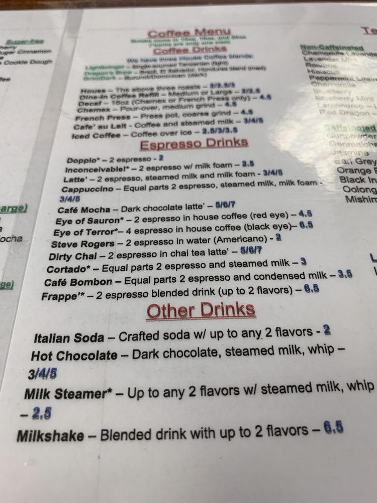 Menu at Dragon's Roost Coffee & Games restaurant, Holland