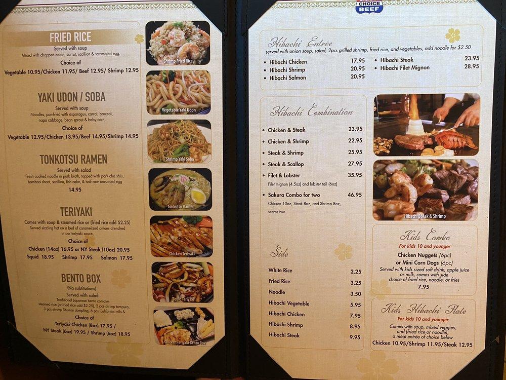 Menu at Sakura Japanese Steakhouse, Grand Forks
