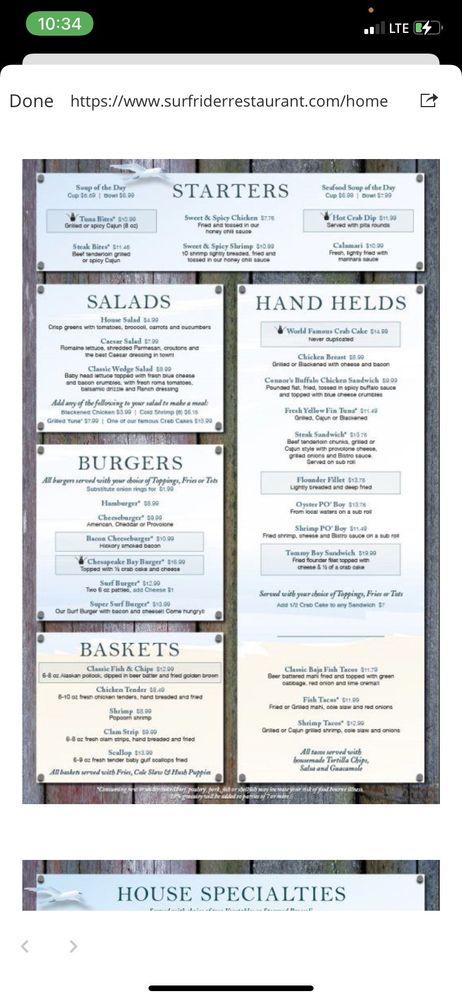 Menu at Surf Rider Bay Point pub & bar, Norfolk, 30th Bay St