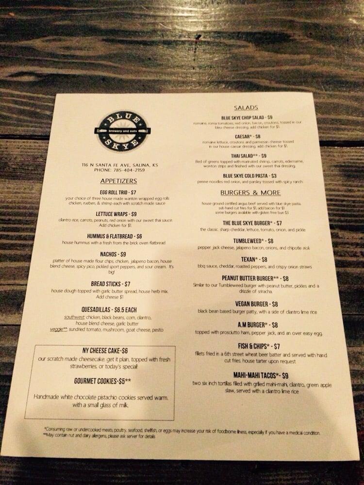 Menu at Blue Skye Brewery and Eats pub & bar, Salina